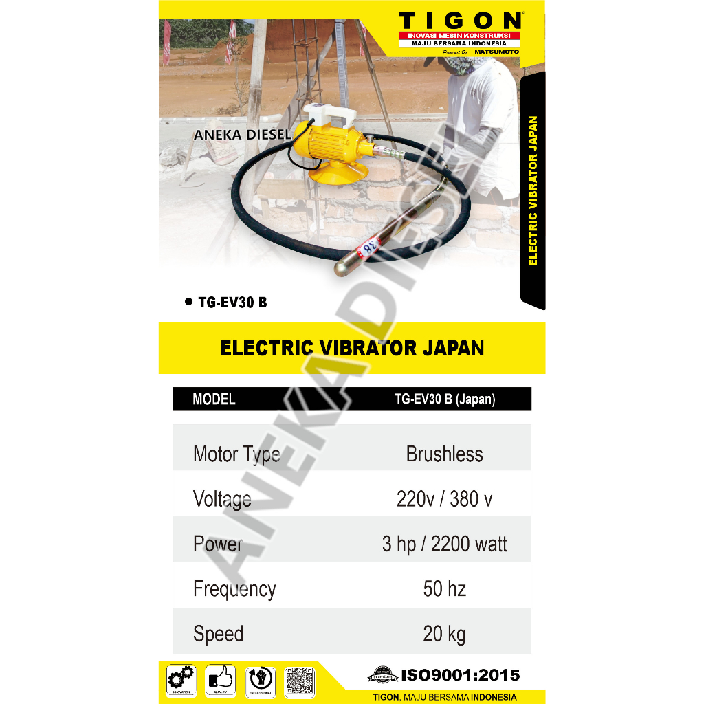 Jual Vibrator Elictric TIGON TG EV30B Vibrator Elictric Mesin Pemadat ...