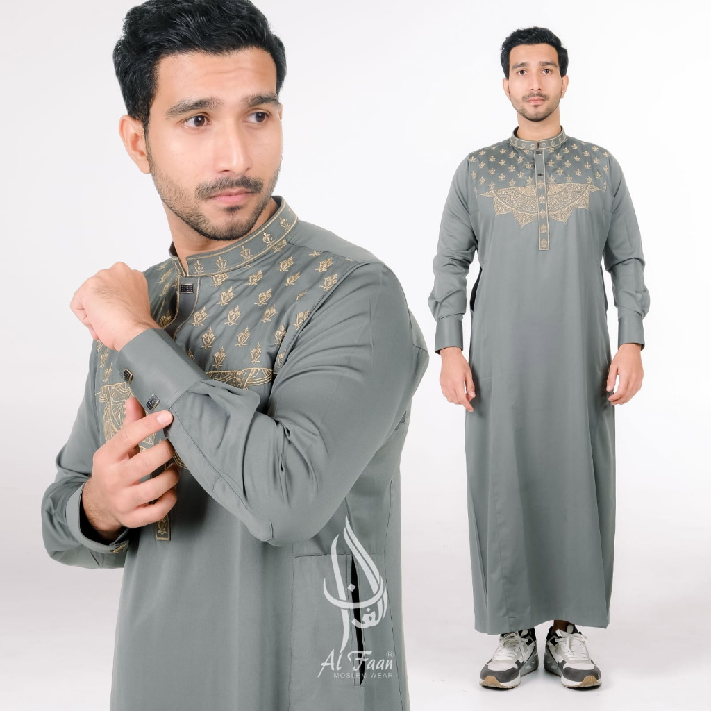 Jual Jubah Gamis Pria Jubah Slimfit Bordir dada jubba alfaan jubah pria ...