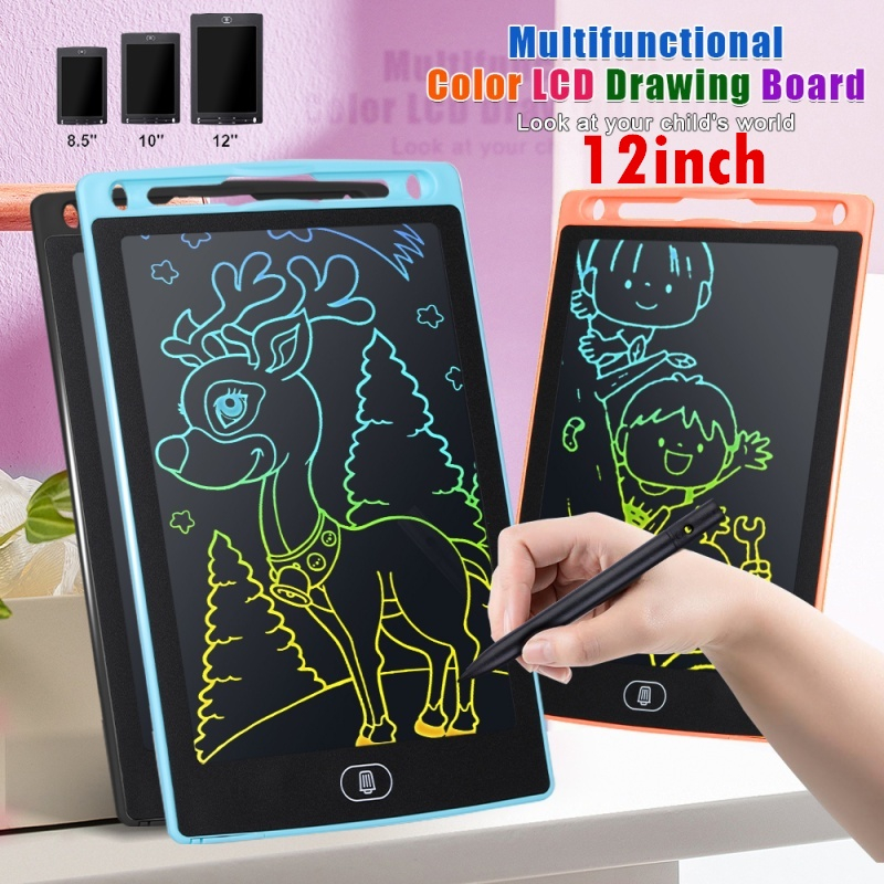 Jual LCD Writing Tablet 12 inch Tulisan Rainbow Drawing Pad Multi Color ...