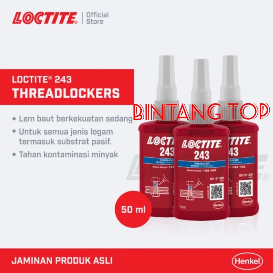 Jual LOCTITE 243 SEALANT THREADLOCKER 50ML - LEM BAUT LOCTITE 243 50 ML | Shopee Indonesia