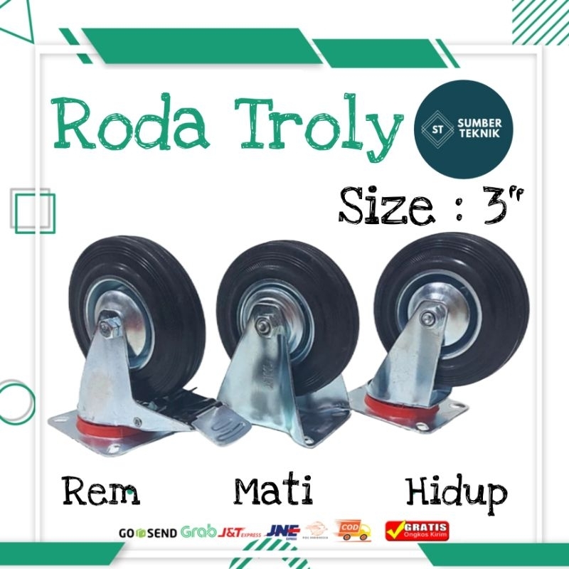 Jual Roda Troli Trolley Etalase Gerobak Karet 3 Inch Only Hidup Mati ...