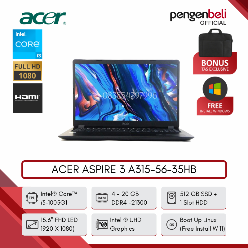 Jual LAPTOP ACER CORE I3 GEN 10 | RAM 20GB | SSD 512GB | 15.6" FULL HD ...