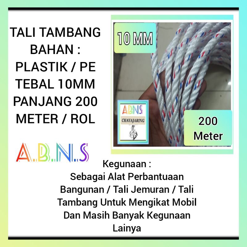 Jual TALI TAMBANG PLASTIK 10 MILI 200 METER / ROLL TALI TAMBANG PPD 10 ...