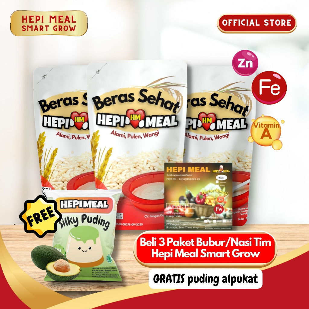 Jual Hepi Meal Smart Grow Bubur / Nasi Tim x3 GRATIS Puding Alpukat ...