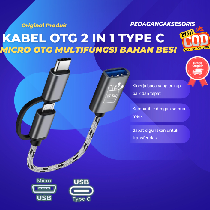 Jual KABEL OTG 2 in 1 MICRO TYPE C /MICRO MULTIFUNGSI | Shopee Indonesia