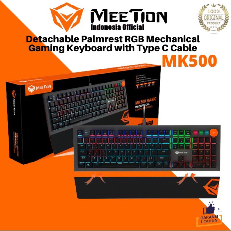 Jual MeeTion Detachable Palmrest RGB Mechanical Gaming Keyboard MK500 | Shopee Indonesia