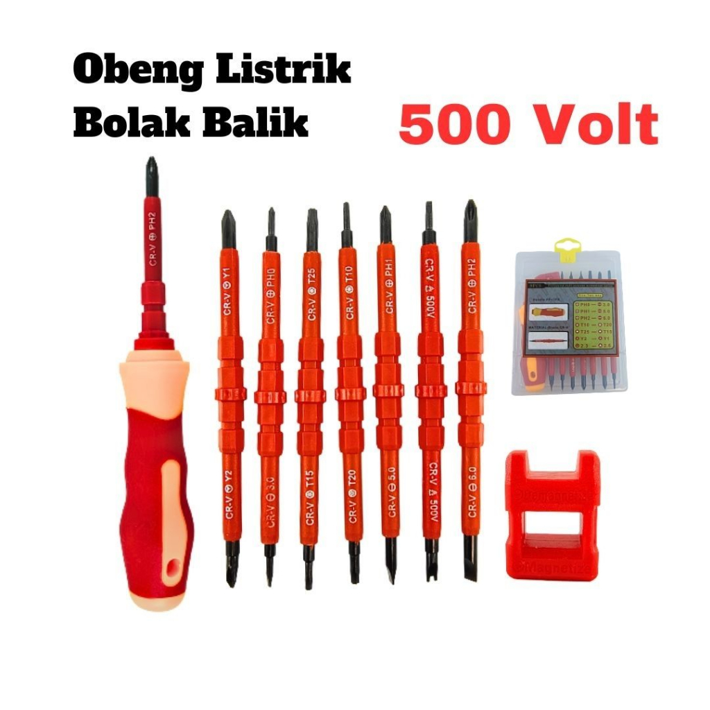 Jual Obeng Listrik Set Bolak Balik 8 in 1 500 Volt 2 Way Screwdriver ...