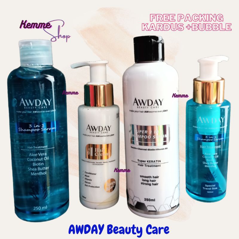 Jual READY‼️ AWDAY Shampoo Super Keratin 3in1 Shampoo serum / Charcoal ...