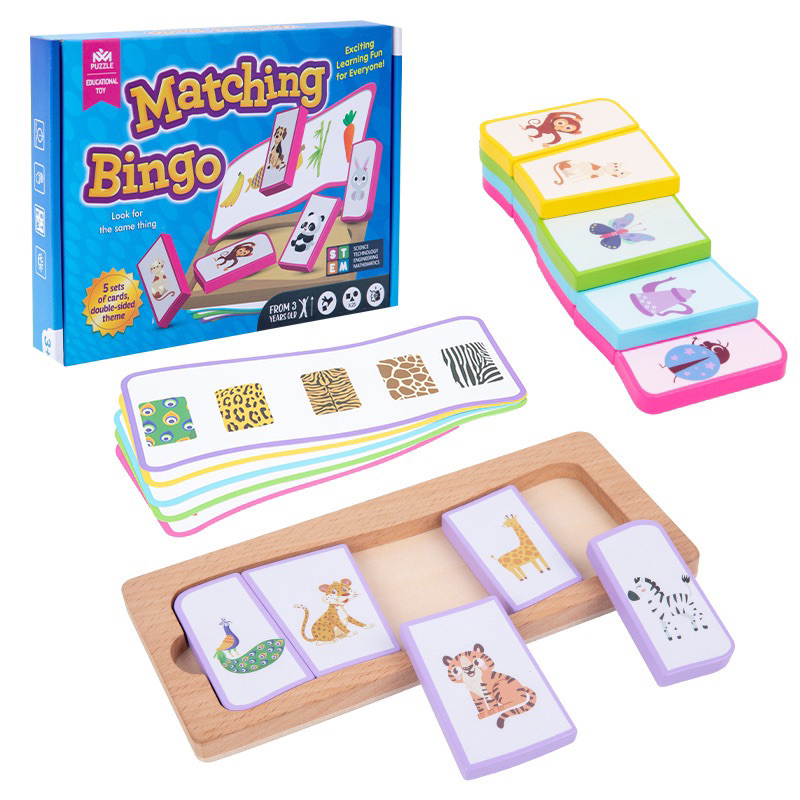 Jual children wooden matching bingo game mainan cocok gambar anak ...