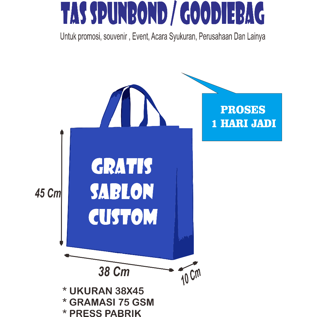 Jual TAS SPUNBOND SABLON CUSTOM tali 38x45 Tas Goodie Bag custom TEBAL ...