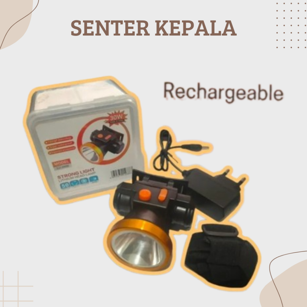 Jual SENTER KEPALA 20 30WATT BISA CHARGE TERANG BATERAI LITHIUM BODY ...