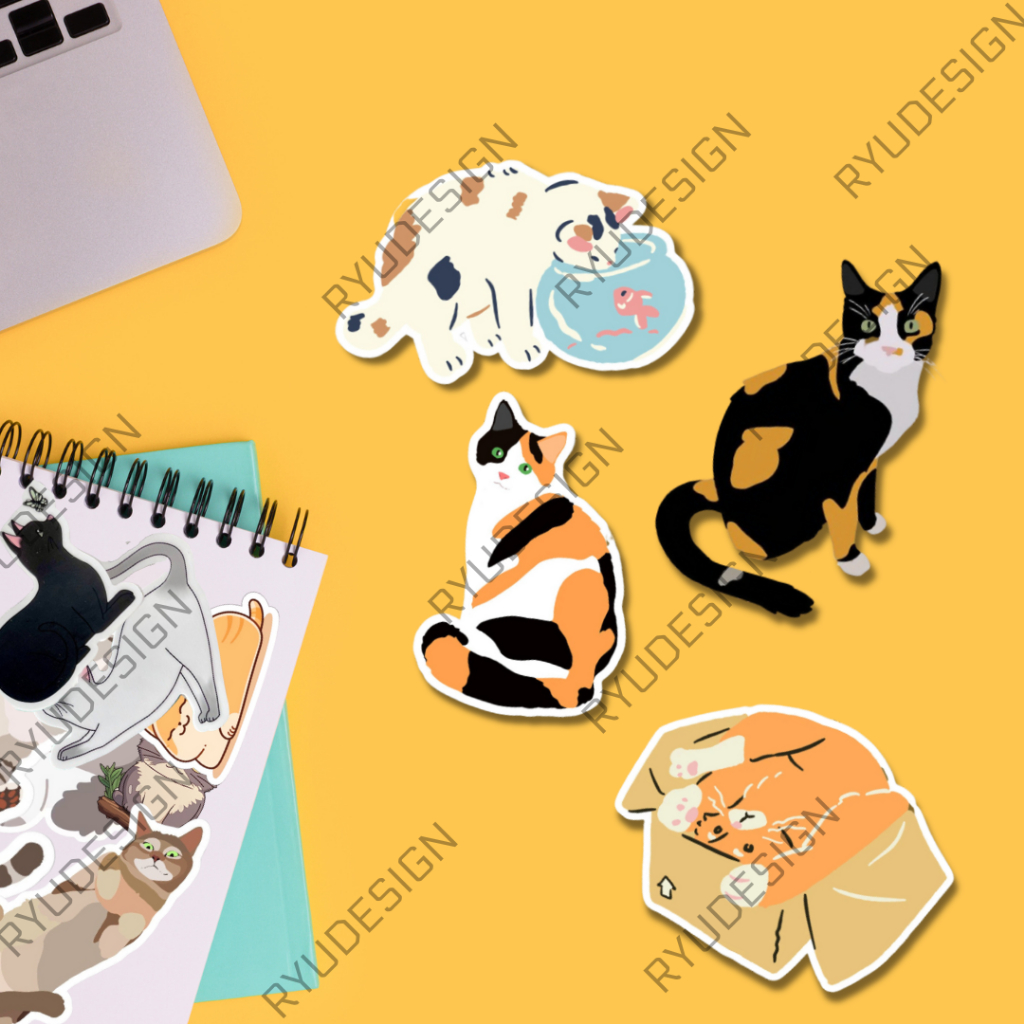 Jual Stiker Kartun Gambar Hewan Kucing Lucu Besar Desain Anime Anti Air ...