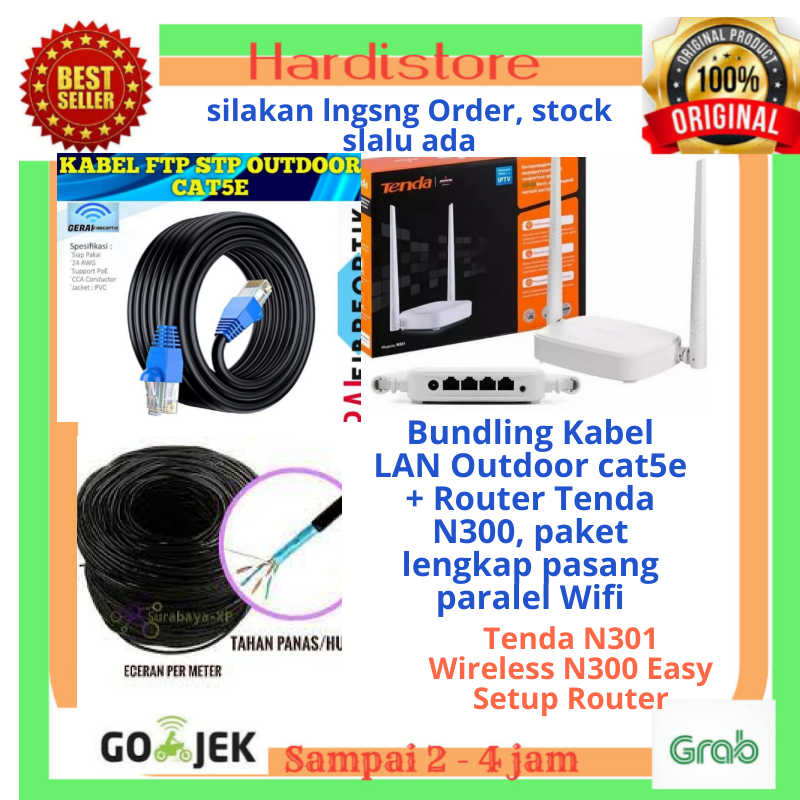 Jual Bundling Kabel LAN FTP Outdoor Cat5e+Router Wifi TENDA N300 Paket ...