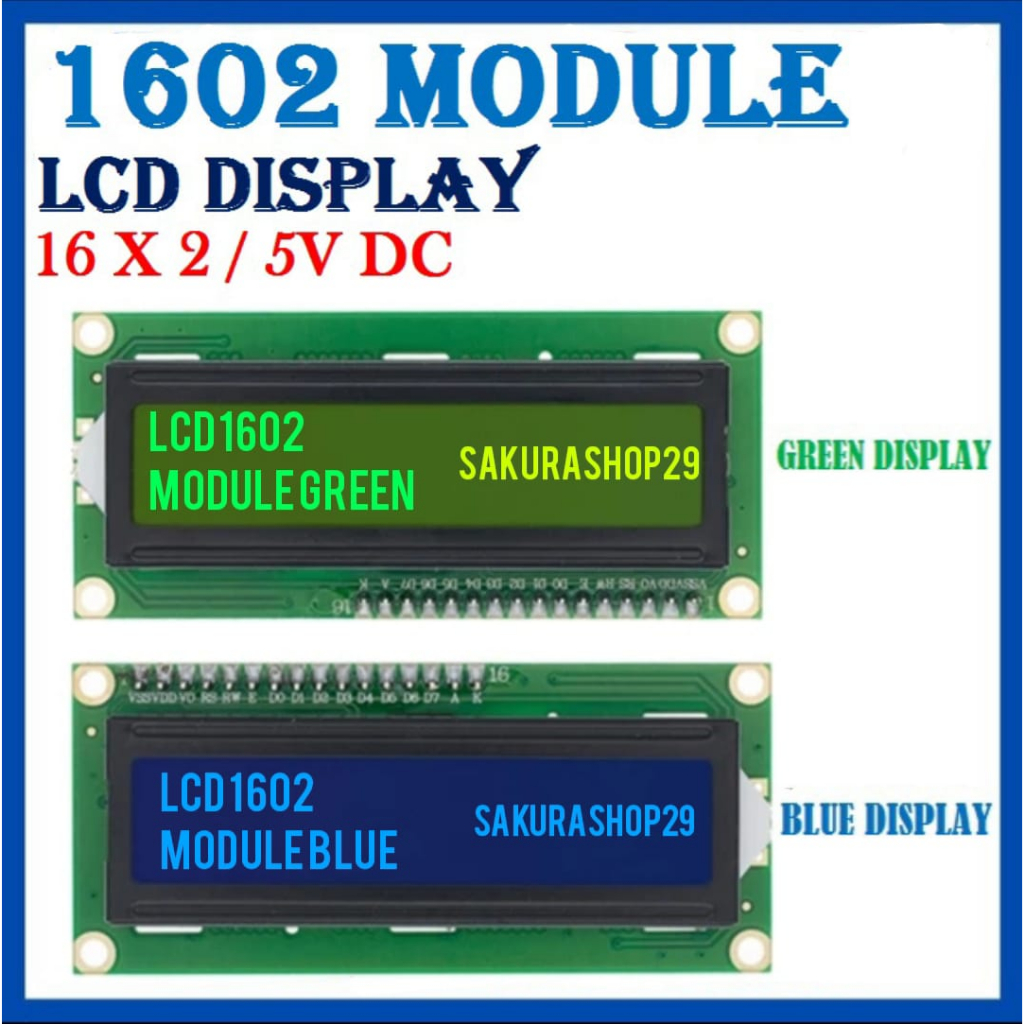 Jual Display Module LCD 1602 Hijau atau Biru Backlight 16x2 Karakter ...