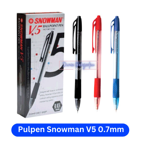 Jual Pen Pulpen Snowman V5 0.7mm Ballpoint Semi Gel Hitam Biru Merah 12 ...