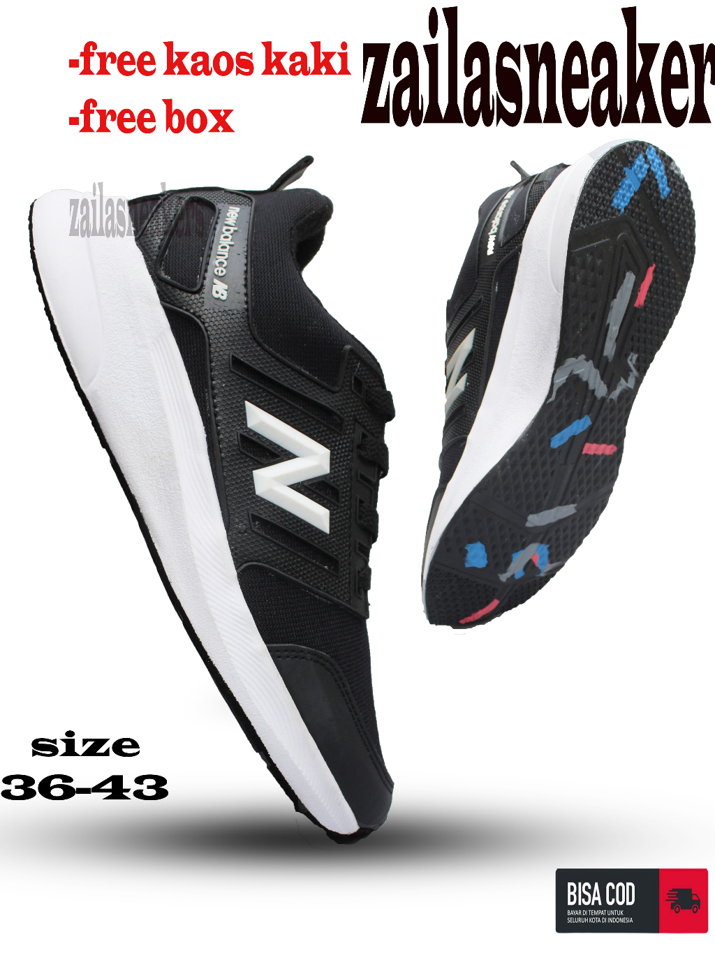 Jual SEPATU NB HITAM PUTIH, SNEAKERS PRIA DAN WANITA, SEPATU HITAM ...