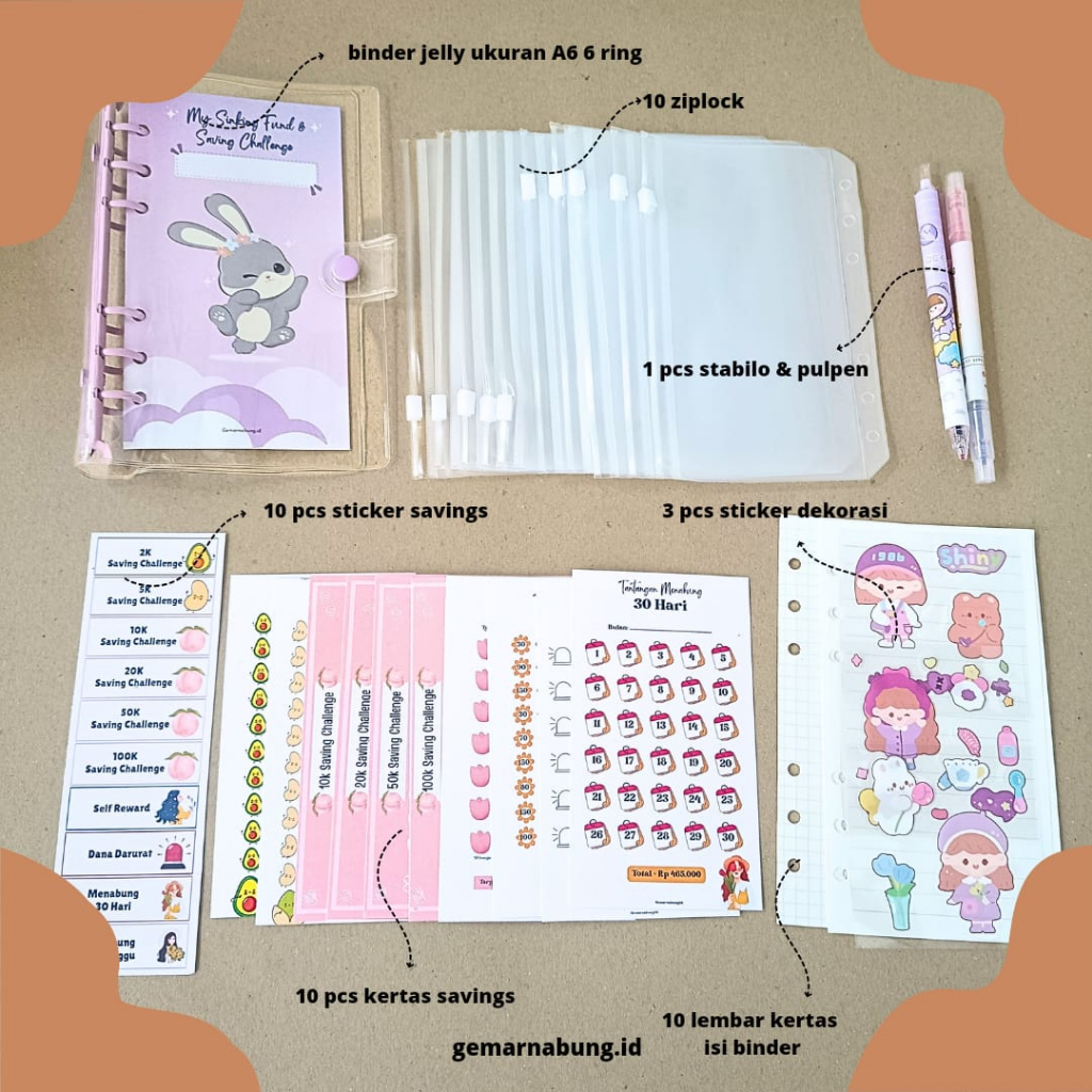 Jual Paket binder nabung 10 ziplock, Binder keuangan saving challenge ...
