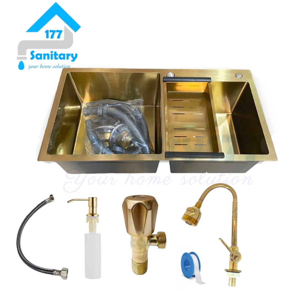 Jual Bak cuci piring stainless 304 tebal 2 lubang 80x45 Tebal 3mm GOLD ...