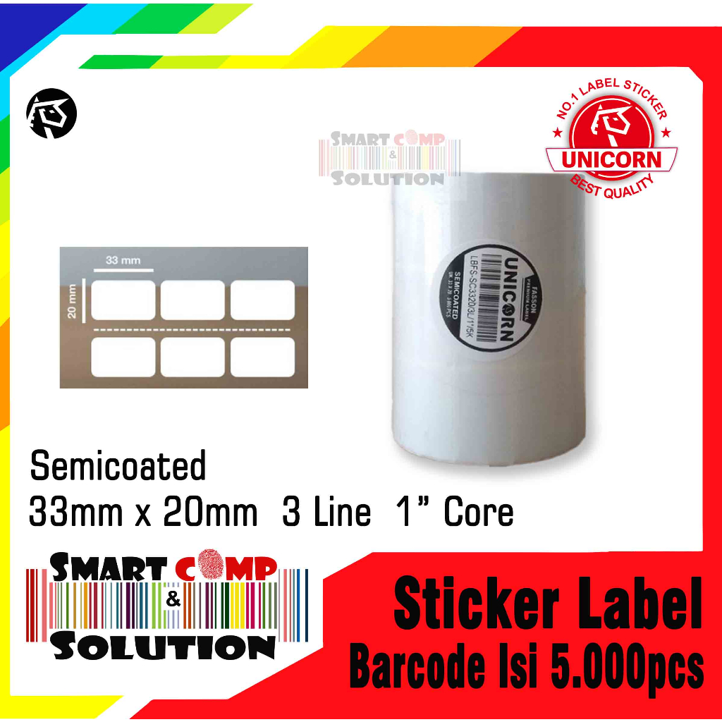 Jual Stiker Label Barcode Semicoated 33x20 mm / 33 x 20 mm / 33x20mm 3 ...