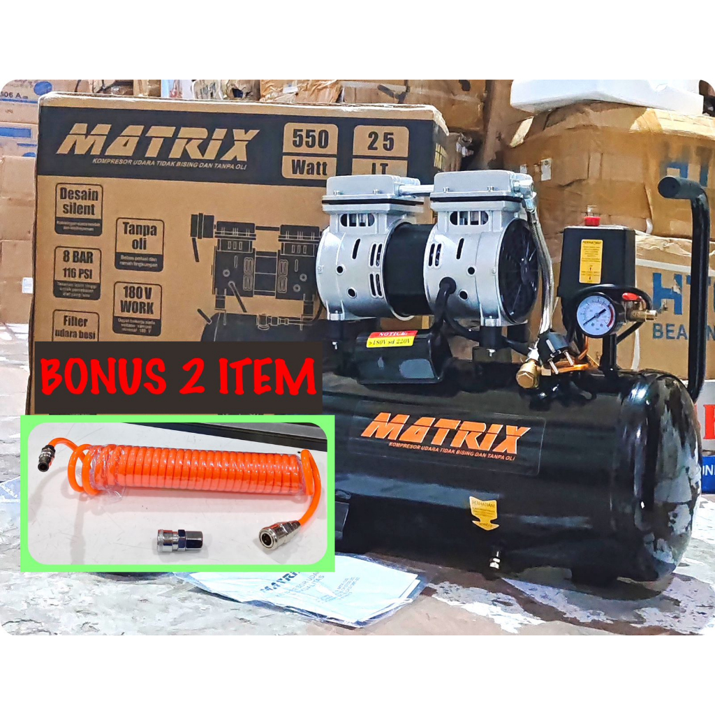Jual Kompresor Portable Matrix 3/4HP 25L 550Watt Oiless Silent OFS 550 ...