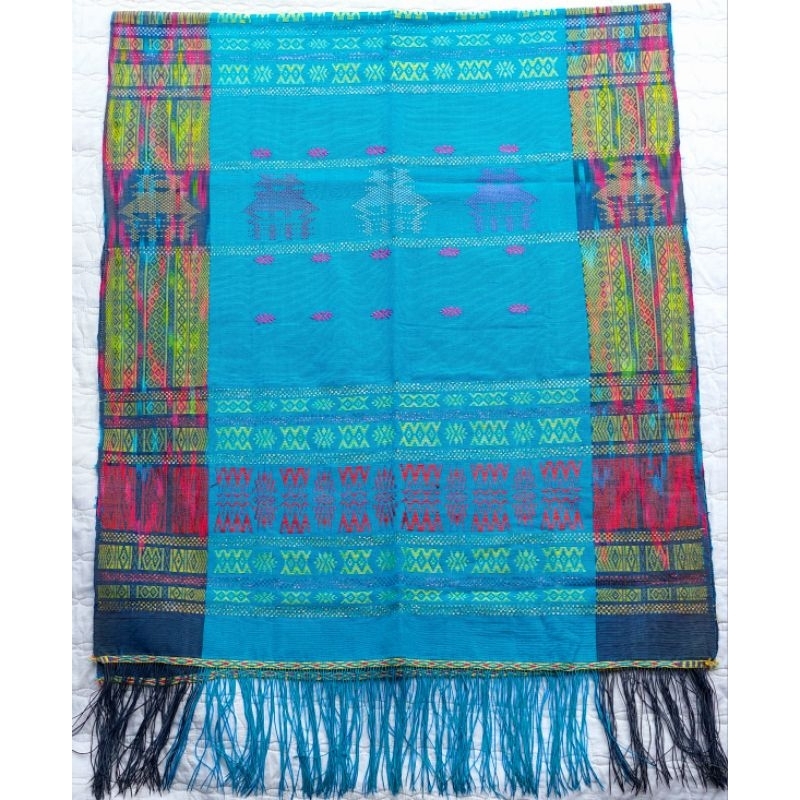 Jual Uis nipes sutra motif rumah adat tidak bertepi warna biru | Shopee ...