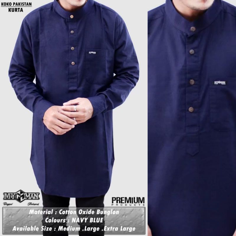 Jual MY MAN Original koko pakistan pria lengan panjang NAVY koko muslim ...