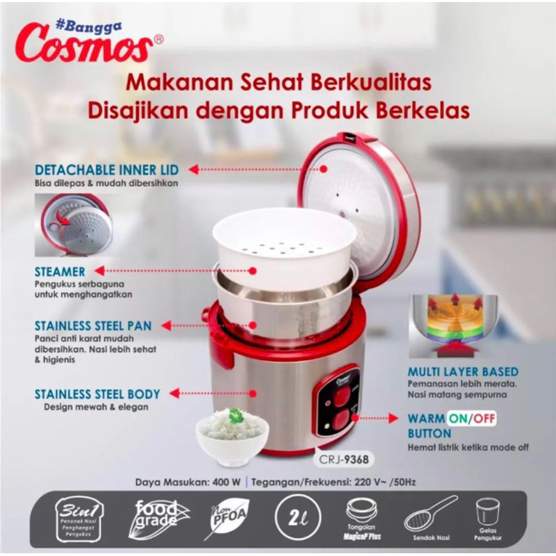 Jual Magic Com Cosmos CRJ-9368 Stainless Steel 2 Liter / Rice Cooker ...