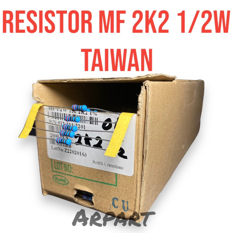 Jual x10 resistor mf 2k2 1/2 watt 1% metal film taiwan kaki tembaga ...