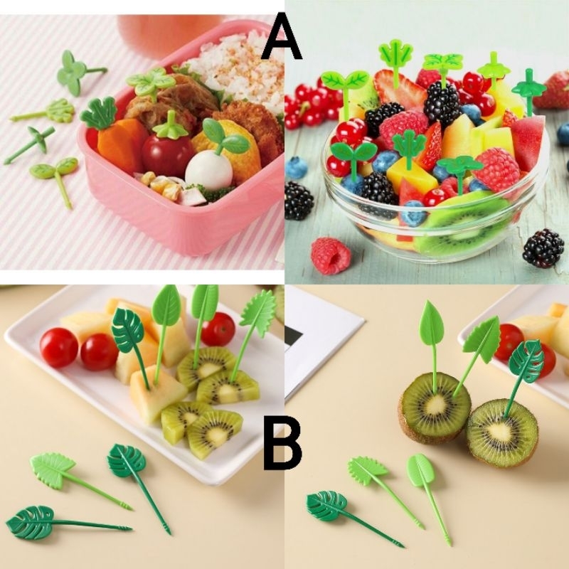 Jual Garpu Tusuk Bento Buah Fruit Forks Set Bentuk Leaves Daun Mini ...