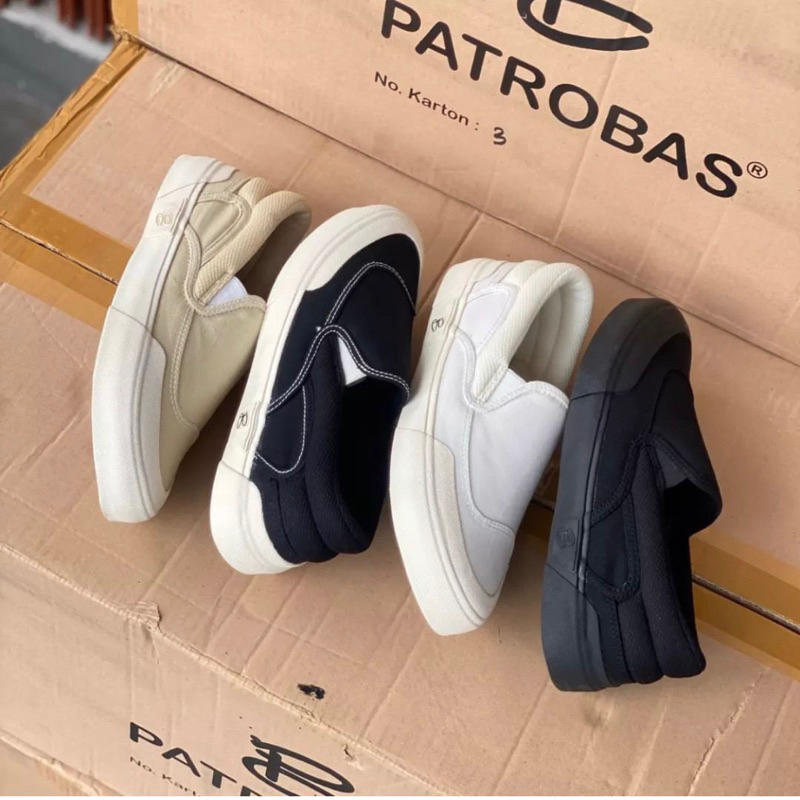 Jual SEPATU PATROBAS CLOUD SLIPON 35-44 BLACK WHITE / OLIVE / BEIGE ...