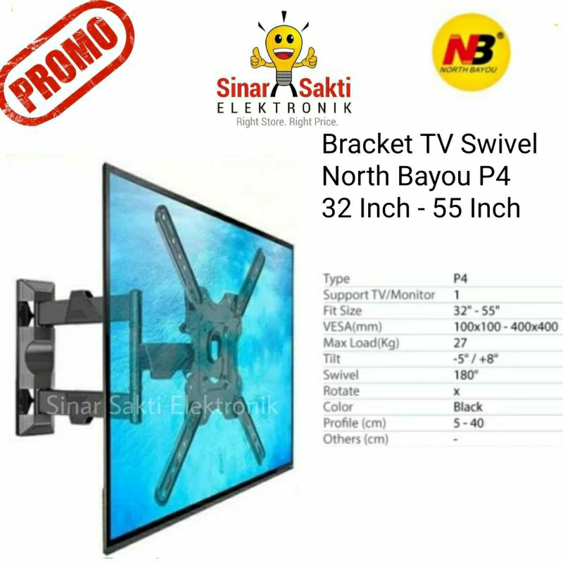 Jual Bracket TV LED Swivel North Bayou NB P4 Braket 32" - 55" 43" 32 43 ...