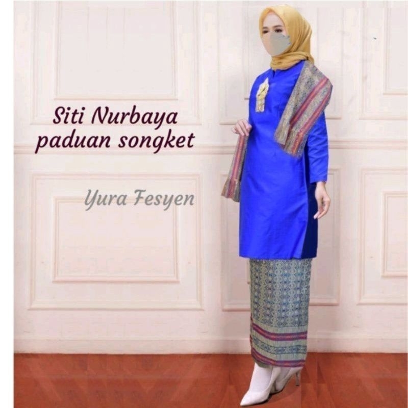 Jual Set baju kurung 3in1 baju kurung taffeta polos melayu dan rok songket selendang | Shopee ...