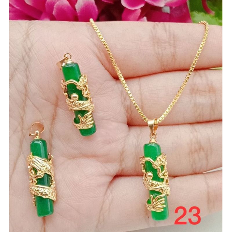 Jual Kalung dan liontin nga permata giok warna hijau lapis emas impor ...