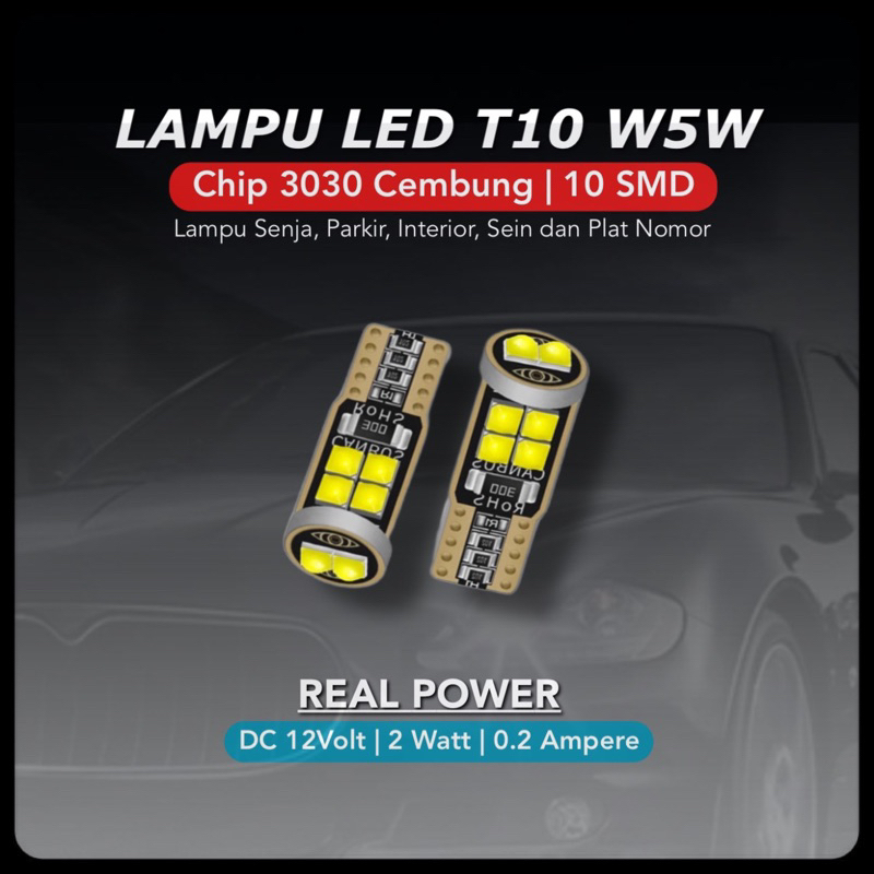 Jual Lampu LED T10 W5W Chip 3030 Cembung 10 Mata 12V Canbus Super Bright | Shopee Indonesia