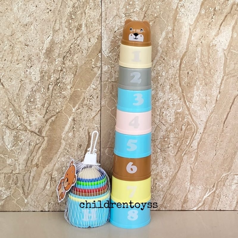 Jual Mainan Edukasi Stack Cup Tower Gelas susun Warna warni YE 6 ...