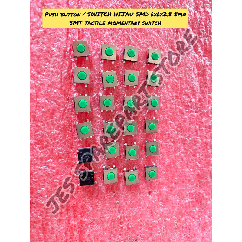 Jual PUCH BUTTON / SWITCH HIJAU SMD 6x6x2.5 5pin SMT tactile momentary ...