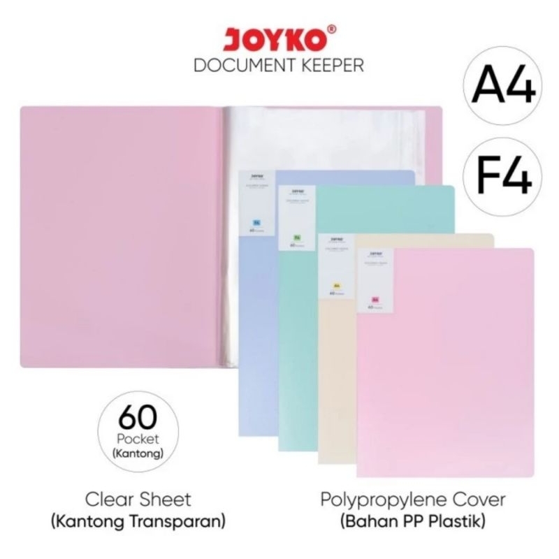Jual JOYKO Document Keeper, Pocket Clear Holder A4 F4 60 Pastel, Map ...