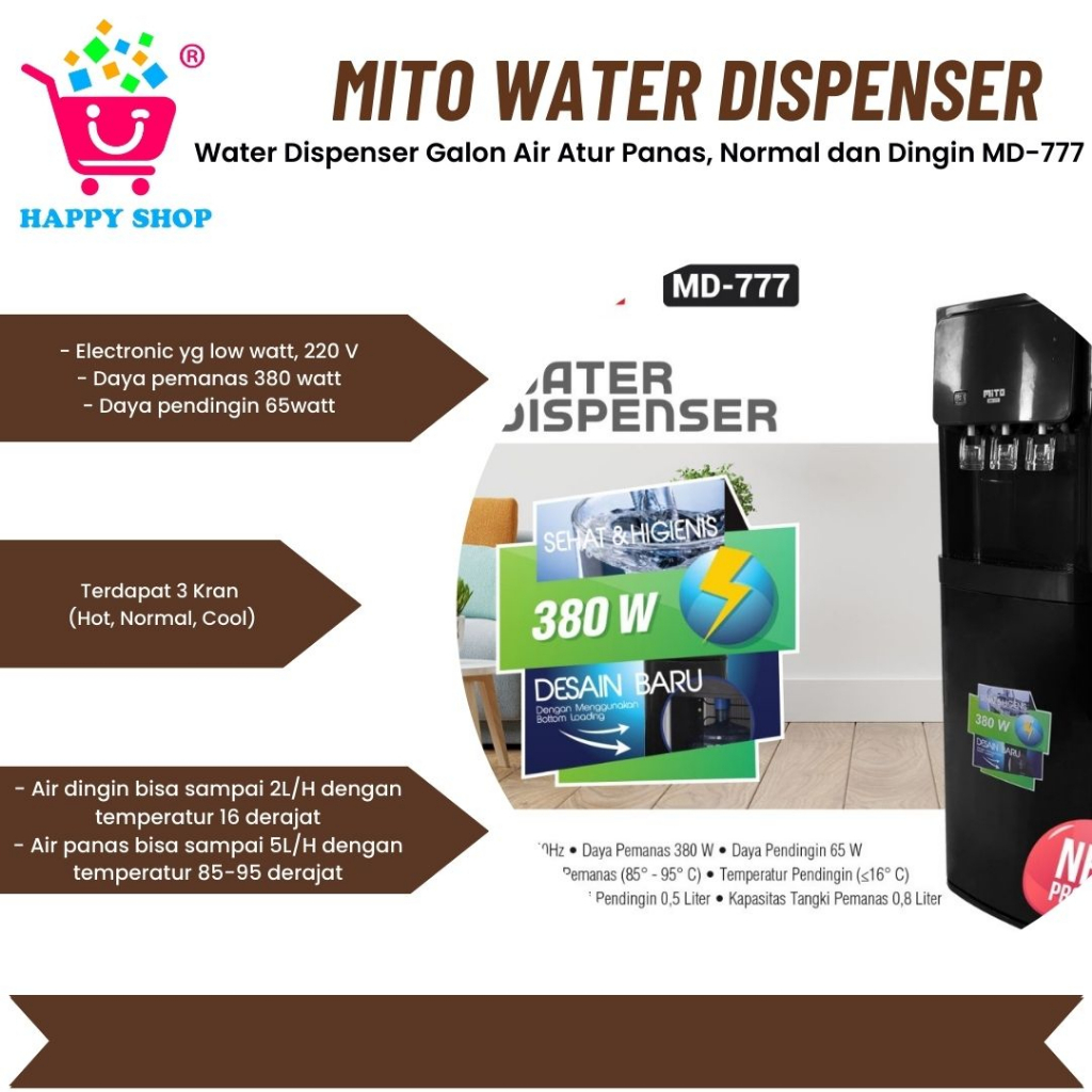 Jual Mito Water Dispenser Galon Bawah MD-777 ( Atur Panas, Normal dan ...