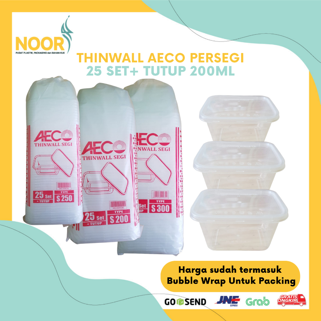 Jual AECO Thinwall kotak makan plastik Persegi panjang 200, 250, 300 ml | Shopee Indonesia