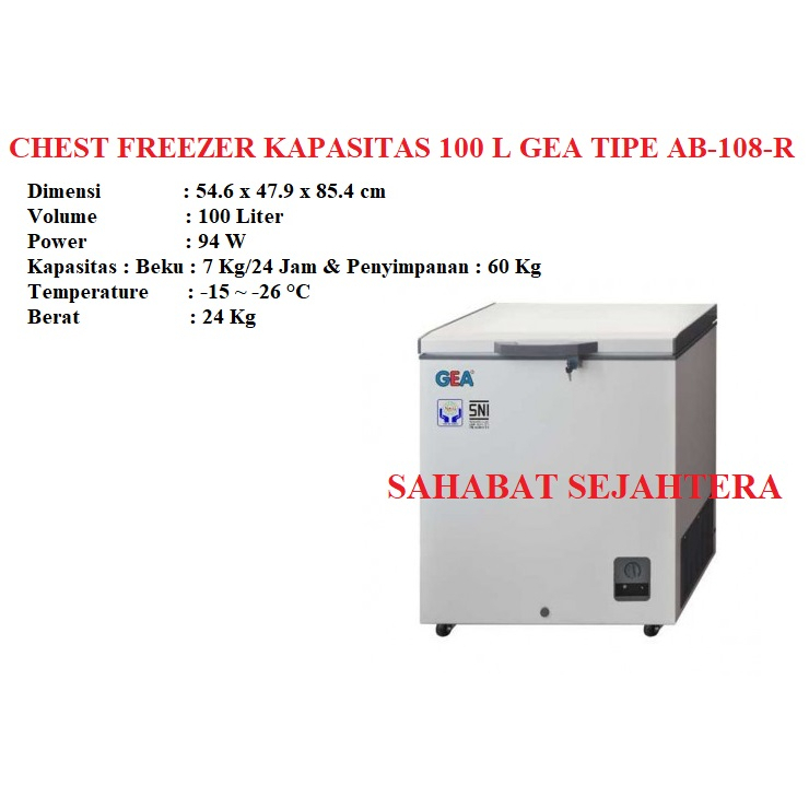 Jual Berat Sebenarnya - Chest Freezer Kapasitas 100 L GEA TIPE AB-108-R / AB 108 R / AB108R ...