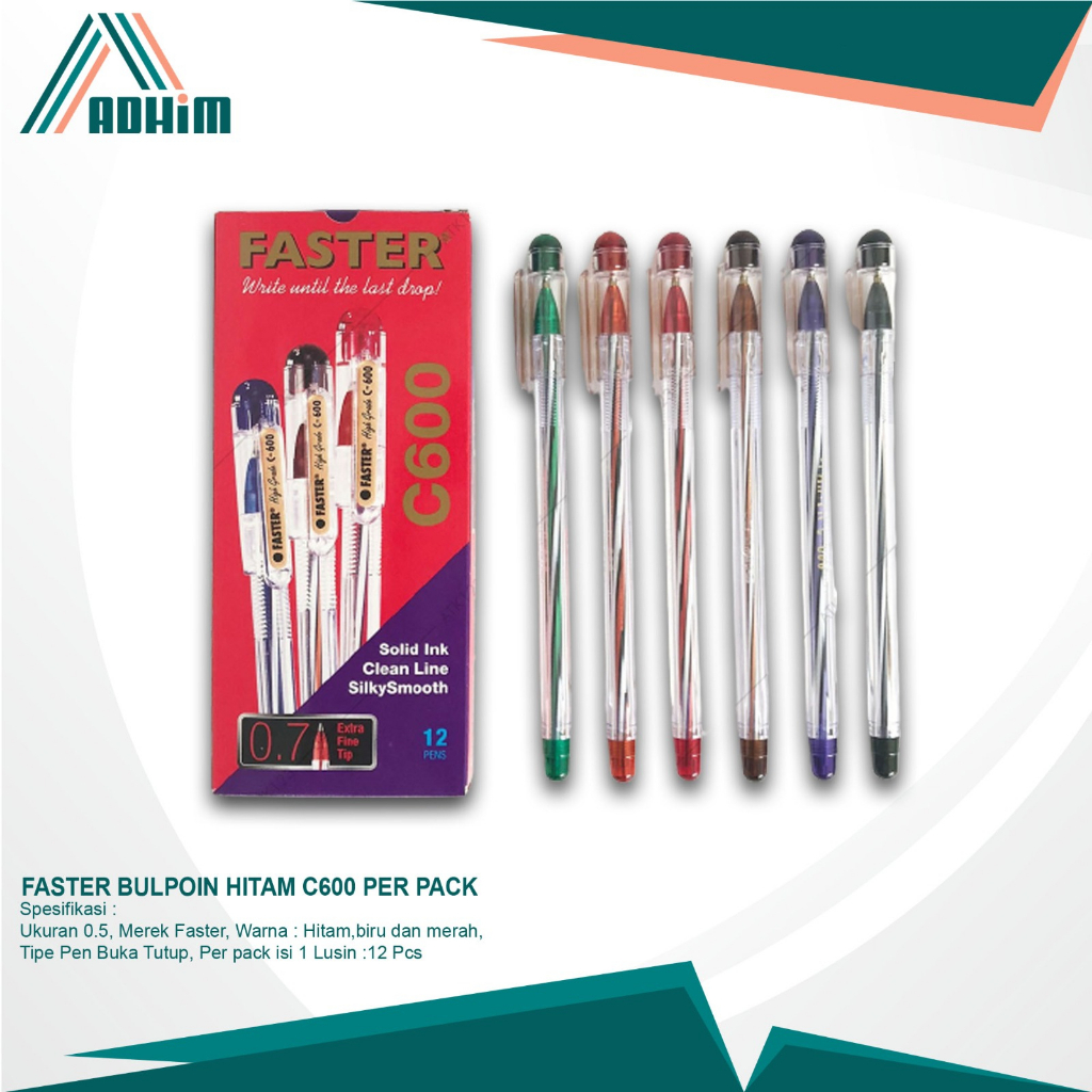 Jual Faster Bulpoin Hitam C600 Per Pack - Faster Ballpoint Hitam C600 ...