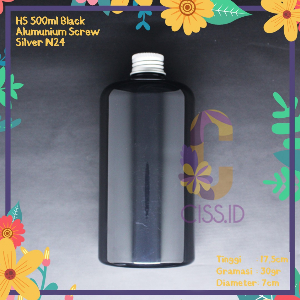 Jual BOTOL HS 500ML HITAM N24 TUTUP ULIR ALUMUNIUM SILVER PET IMPORT ...