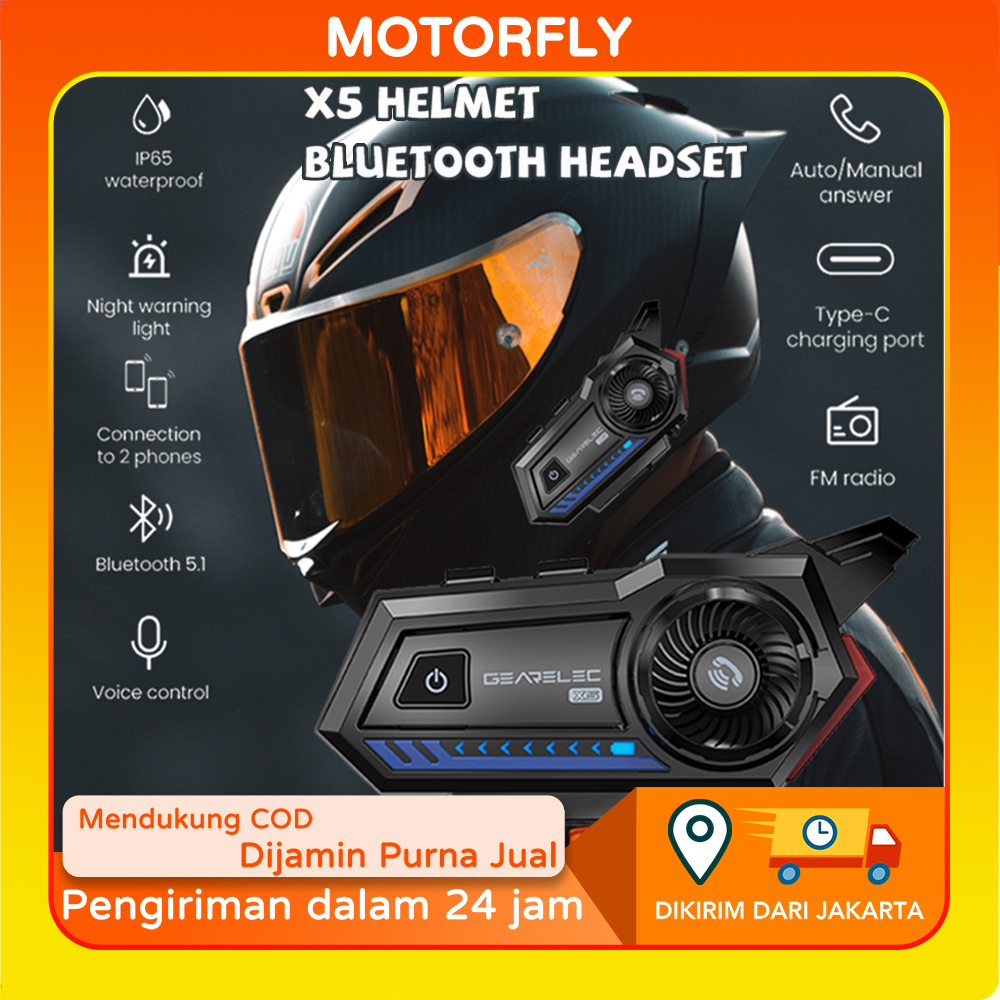 Jual GEARELEC X5 Bluetooth Sepeda Motor Helm Headset Hands Free Call BT ...