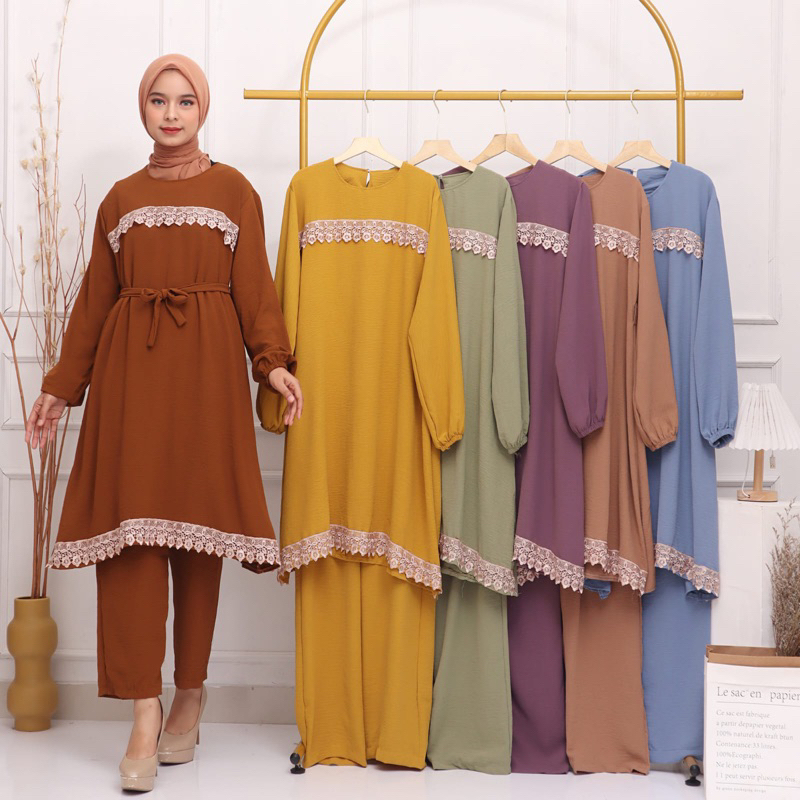 Jual ONE SET CRINKLE AIRFLOW RAYA LONG TUNIK JUMBO LEBARAN MEWAH BRUKAT ...