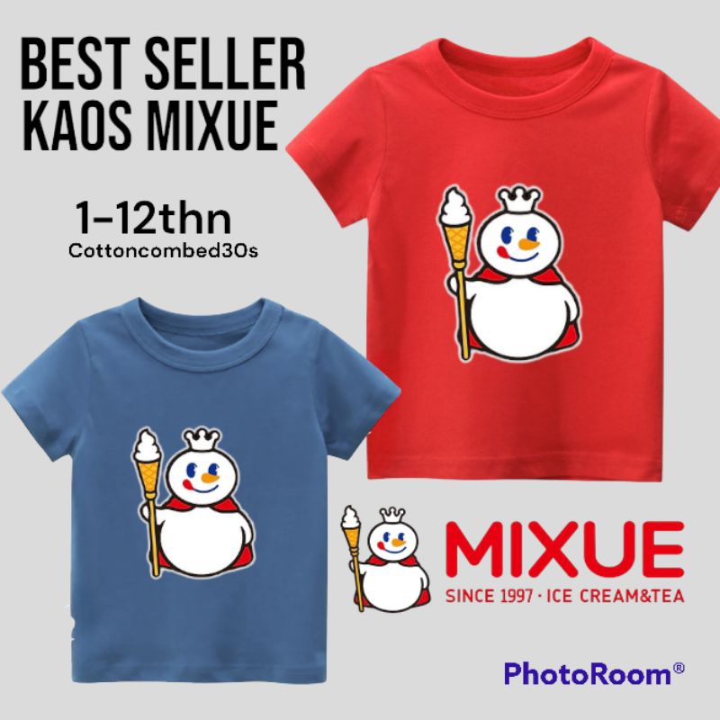 Jual boneka maskot mixue logo kaos anak lengan pendek bahan print super ...