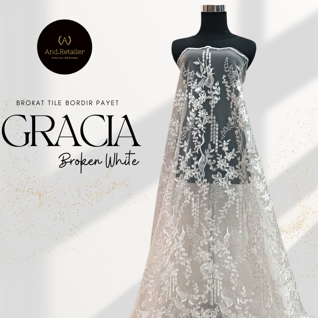 Jual Bahan Kain Brokat Tile Bordir Payet Gracia Warna broken White ...