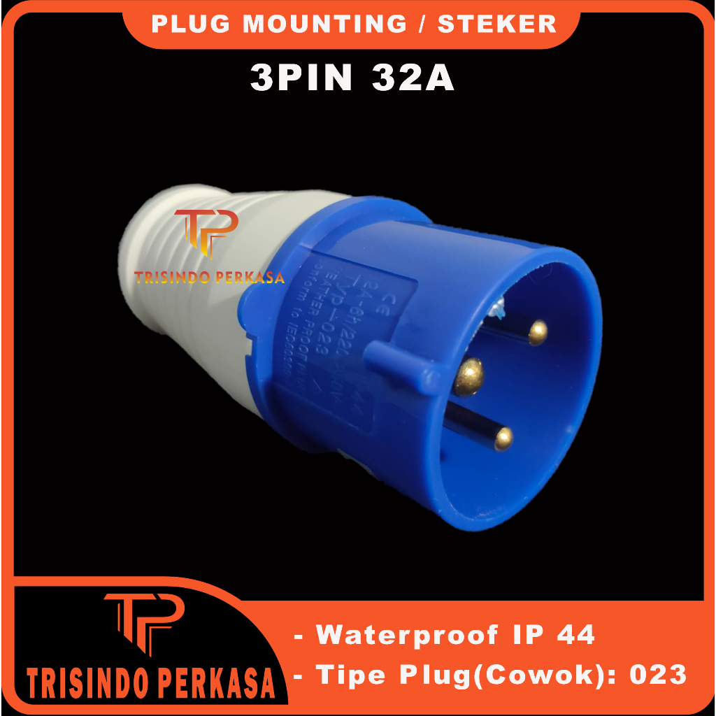 Jual Plug Mounting Male Steker 3P / 3 Pin 3Pin 32A 32 Ampere 023 IP44 Industrial Plug 3 Kaki ...