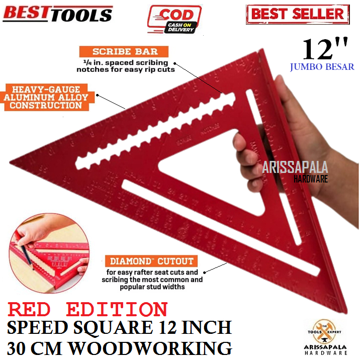 Jual SPEED SQUARE 12 INCH 3OCM PENGGARIS SIKU SEGITIGA WOODWORKING ...