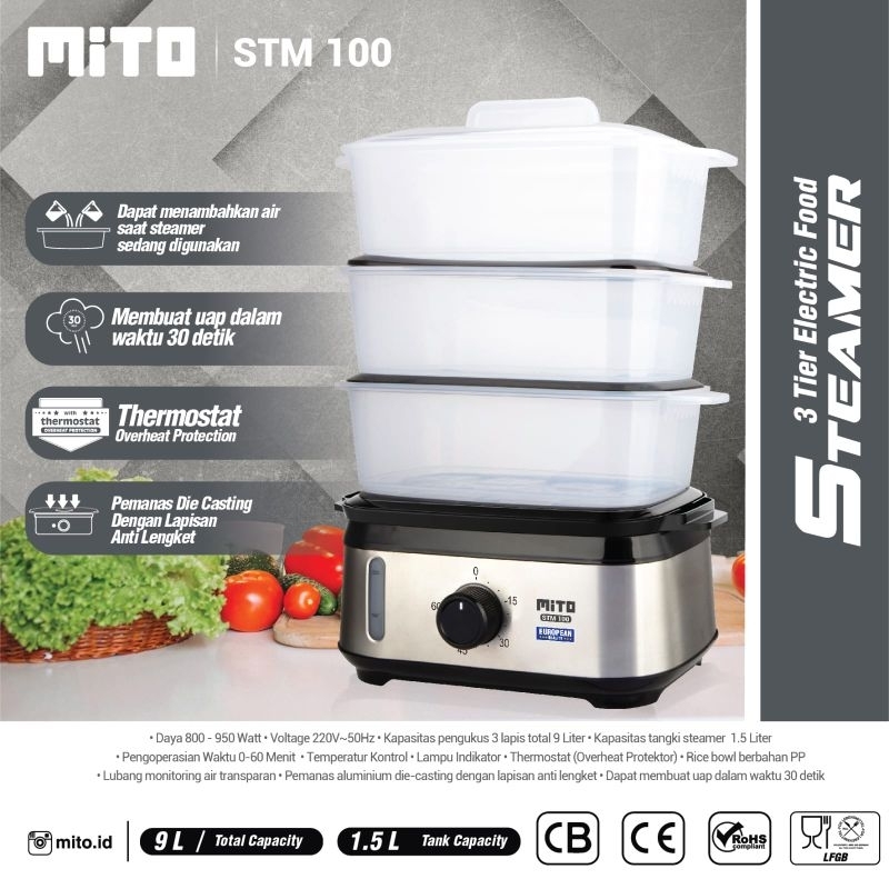 Jual MITO ELECTRIC STEAMER FOOD STM 100 STM100 3 TIER TINGKAT KUKUSAN ...