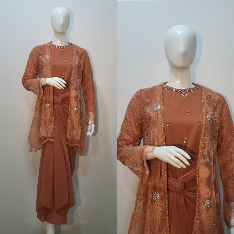 Jual long dress ivanka brukat oneset dengan outer payet | Shopee Indonesia